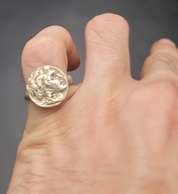 Greek Empire 3rd Century Ancient Silver Ring With Gre… - Gem