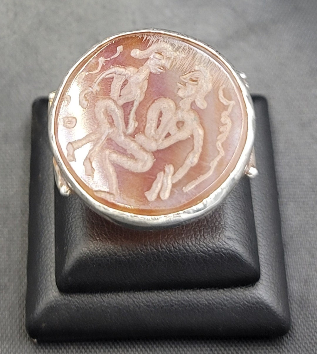 Antique Old Silver King and Queen Intaglio Unique Silver Ring With ...