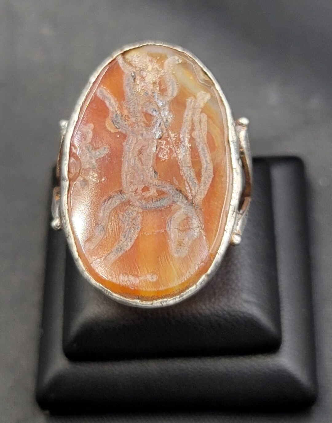 Ancient Old Deer Intaglio Unique Silver Ring With Ancient Agate Stone ...