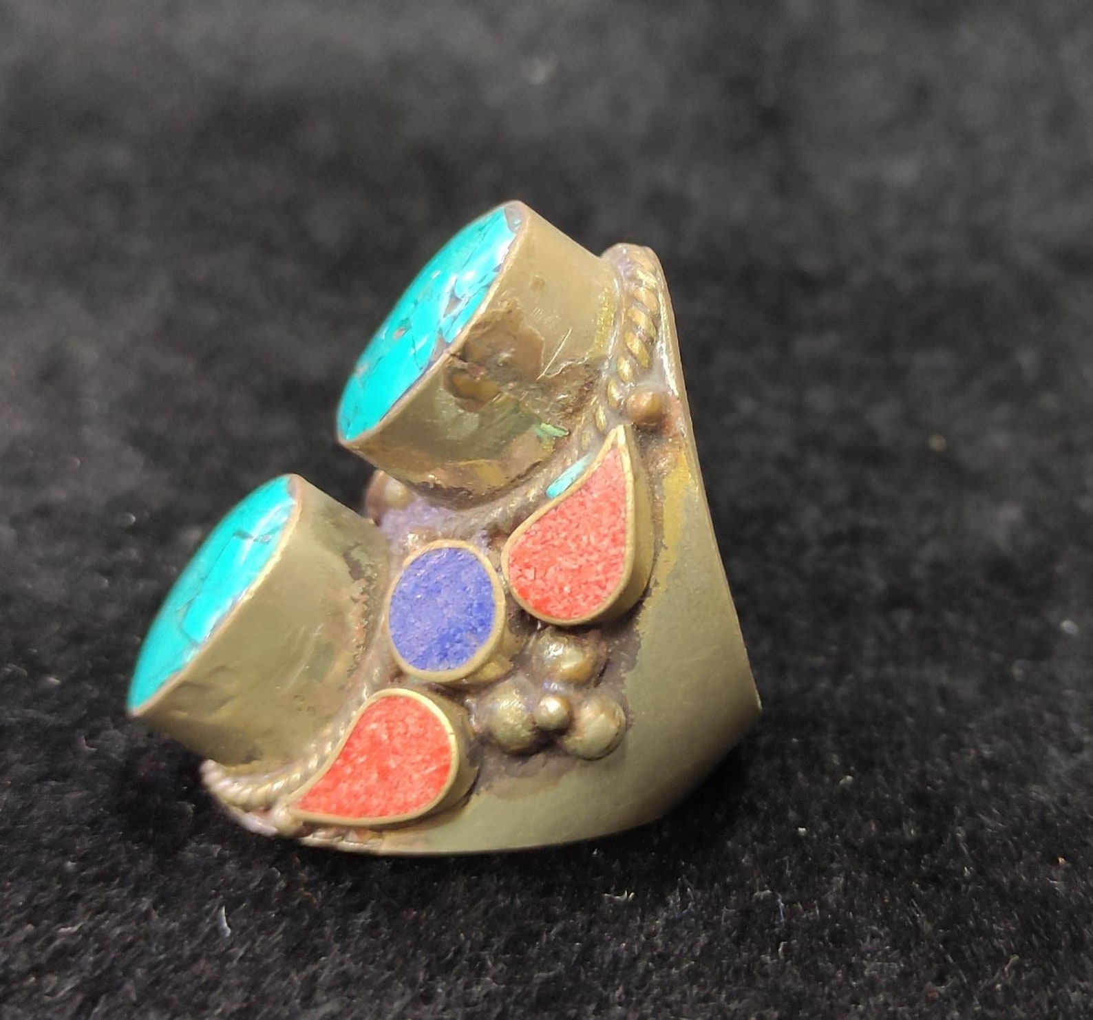 Vintage Alpaka Silver Ring With Turquoise Coral and Lapis Lazuli Stone ...