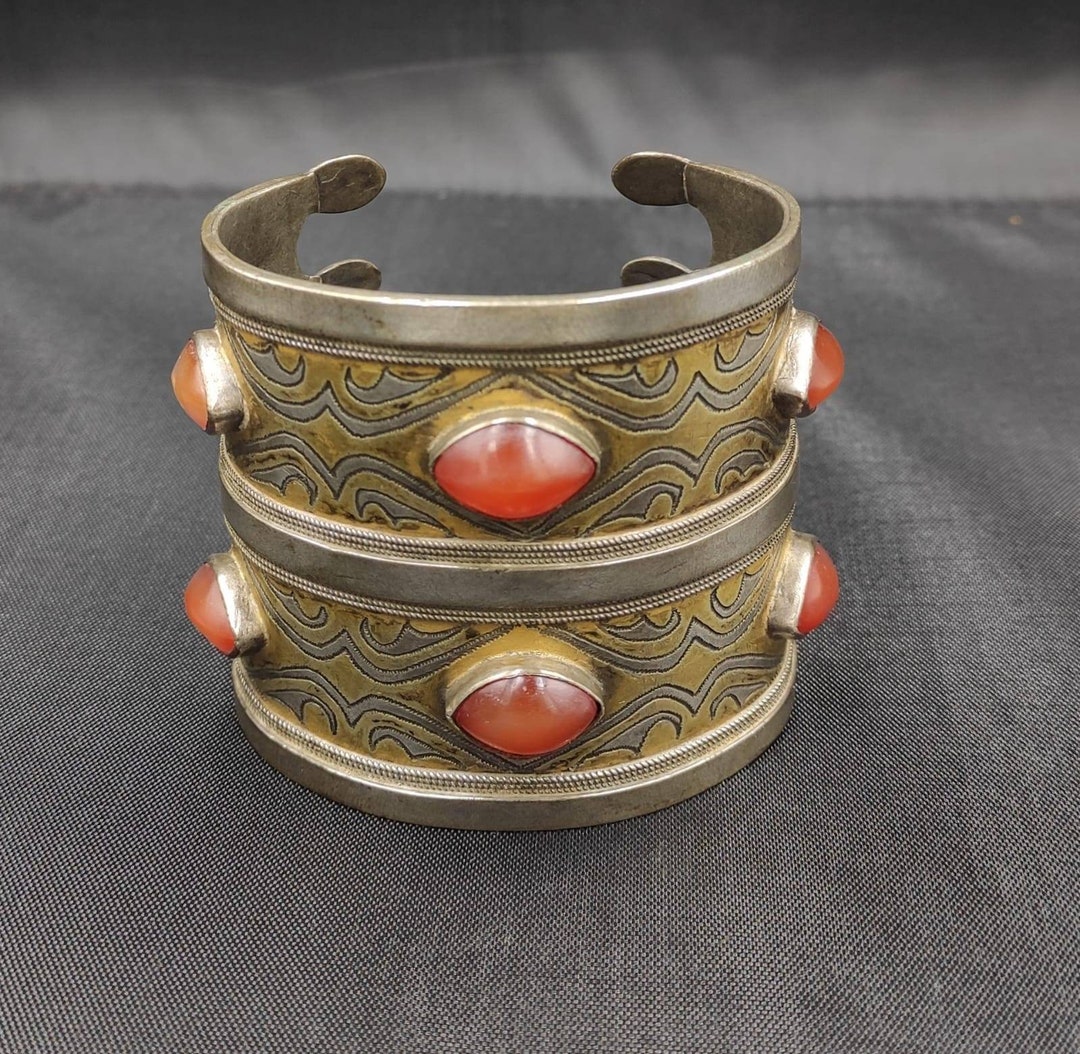 Wonderful Antique Old Silver With Gold Sheet Turkmani Cuff Bracelet ...