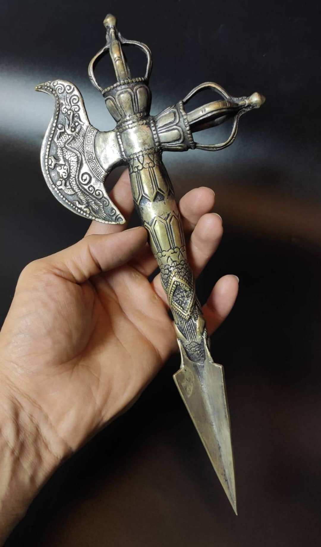 Early 1700 Century AD Tibeten Unique Silver Axe Dagger Art Deco Museum ...