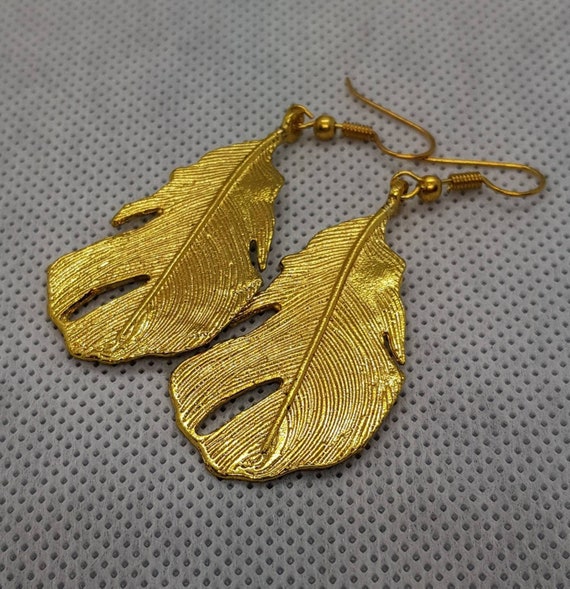 Silver Gold-plated Beautiful Leaf Shape Vintage Earings | Etsy
