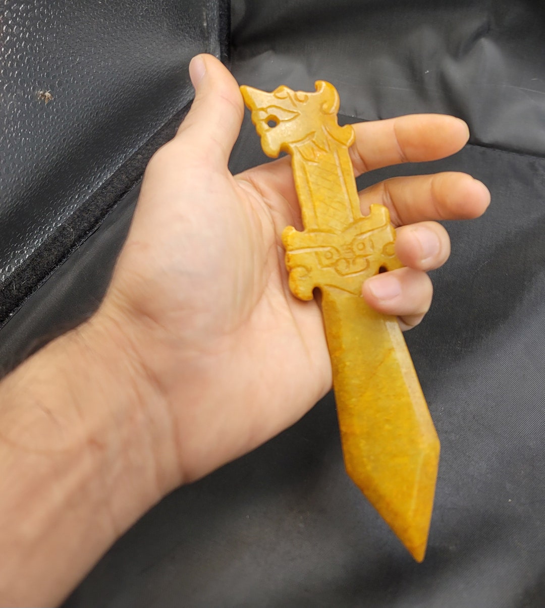 Beautiful Ancient Yellow Jade Stone Unique Tibeten Sword Knife With ...