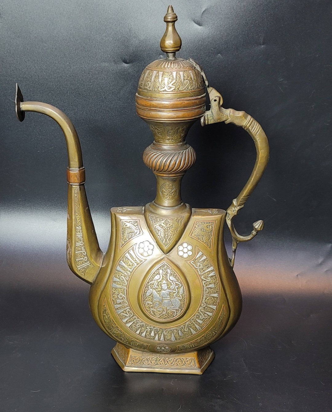 Antique Islamic 1400s Calligraphy Beautiful Bronze and Silver Inlaid ...