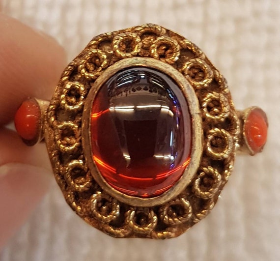 Gold Plated Vintage Middle Eastern Ring With Beautiful Granite | Etsy