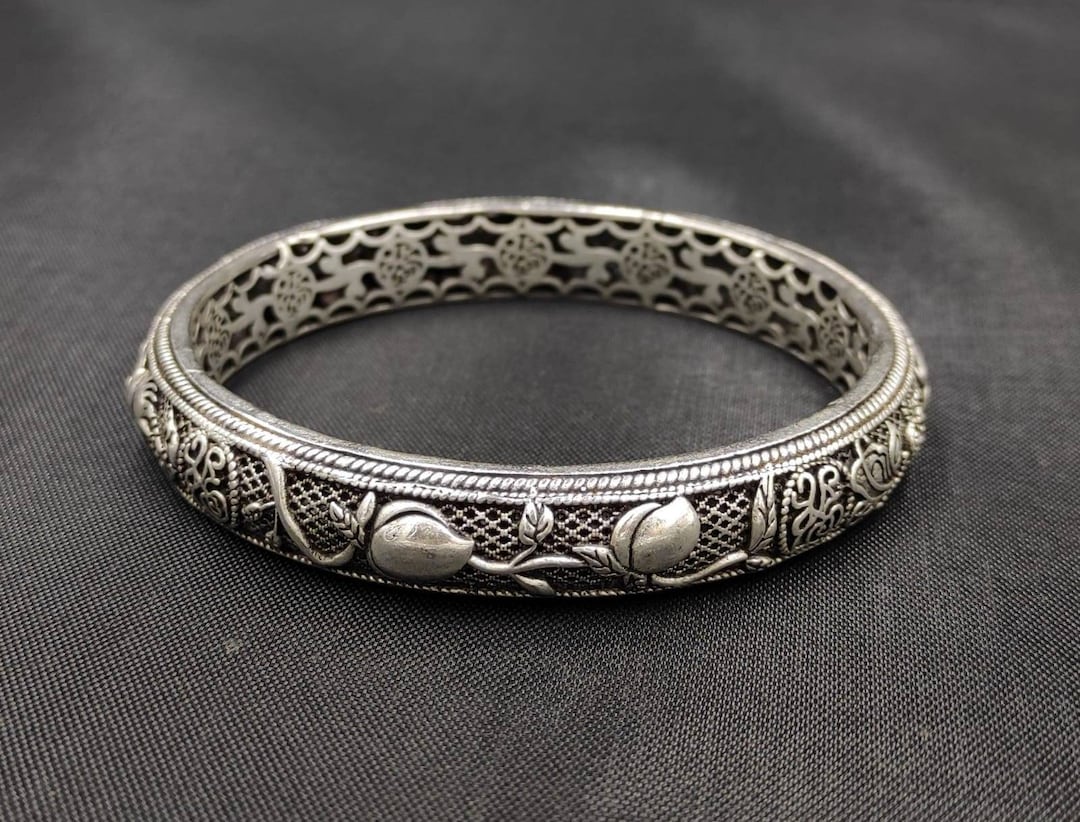 Handmade Silver Carved Bangle Bracelet: Vintage Tibetan Jewelry - Etsy