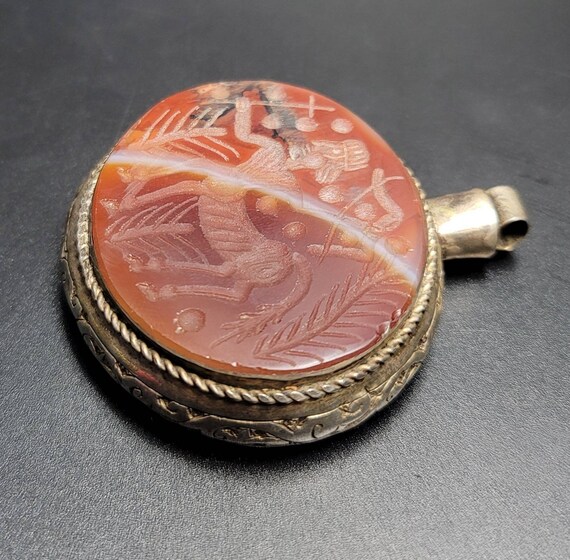 Ancient Old Agate Stone Roman King Intaglio Silver Pe… - Gem