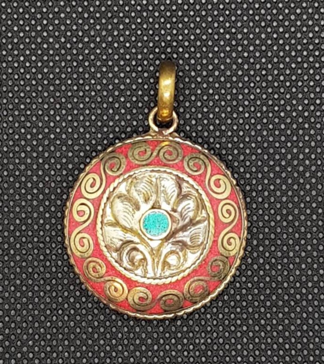 Handmade Brass Pendant: Medieval Turquoise & Coral Inlay - Etsy