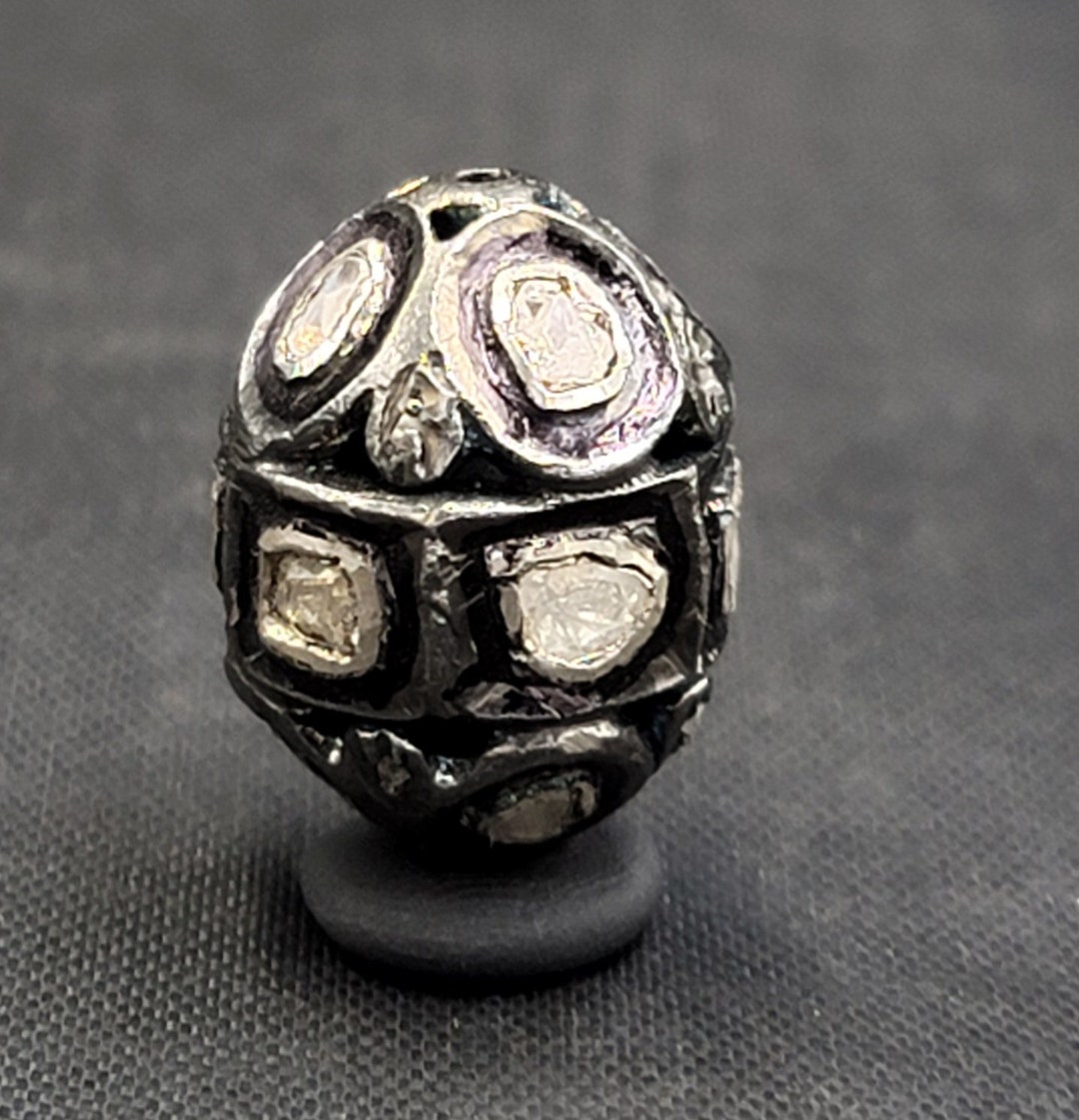 Victorian Sterling Silver Bead: Rose Cut Diamond Gemstone (20mm) - Etsy