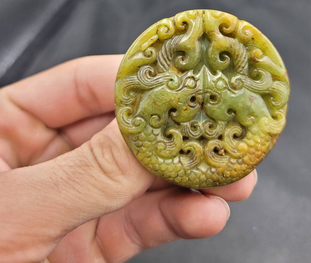 Beautiful Tibeten Ancient Natural Jade Stone Pendant Amulet Dorgon ...