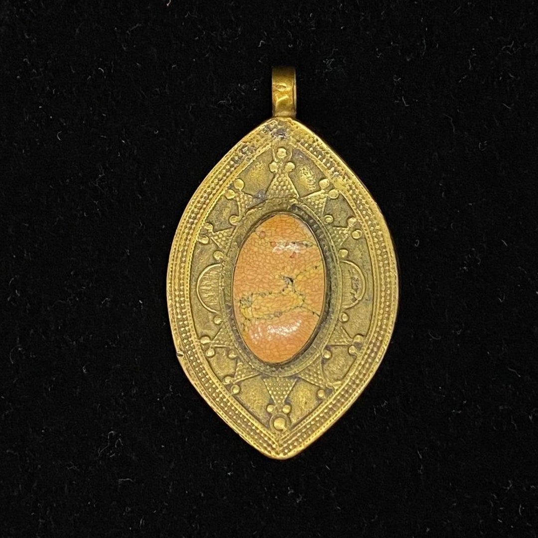 Handmade Gold Plated Jasper Pendant: Vintage Afghan Gemstone - Etsy