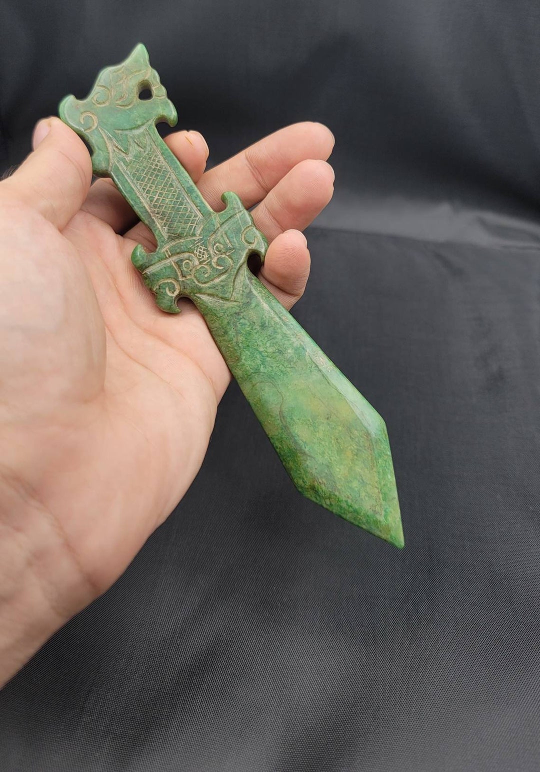 Ancient Green Jade Stone Unique Tibeten Sword Knife With Lucky Drogon ...