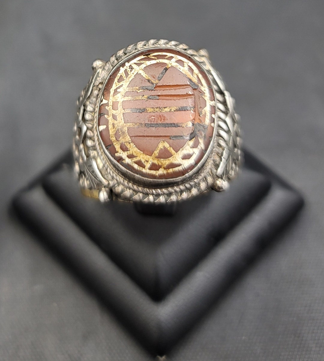 Ancient Agate Pyu Stone Antique Authentic Brass and Silver Ring - Etsy