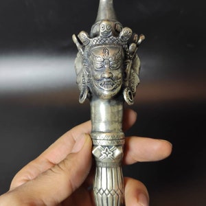 Beautiful Rare Tibetan Ritual Dagger phurba Silver Handcrafted 350 Years Mahakala 3 Face Art ...