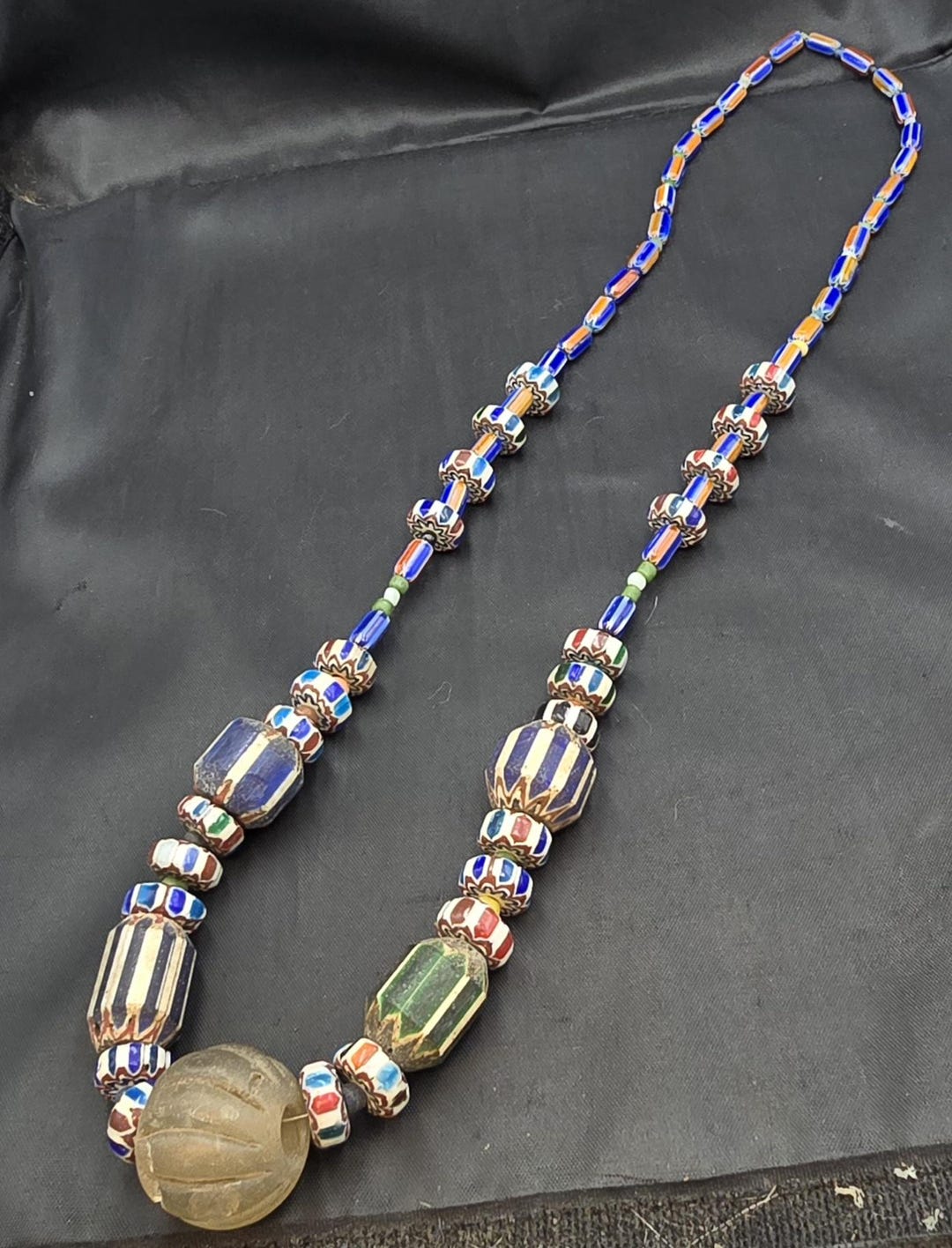 Ancient Old African Mosaic Gabree Glass Beads Necklace With Crystal ...