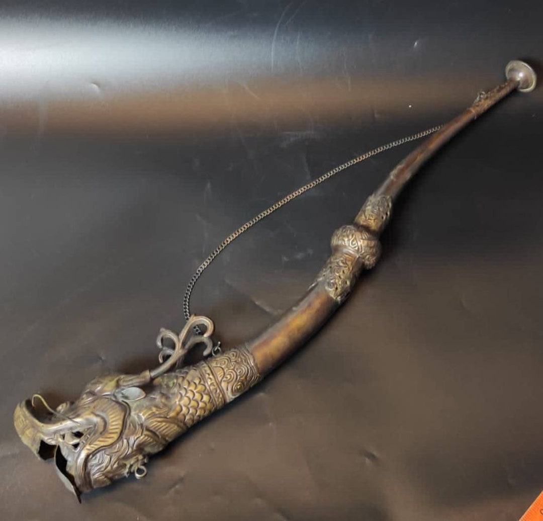 Museum Quality Tibeten Bronze Antique Drogon Head Lucky Big Whistle ...