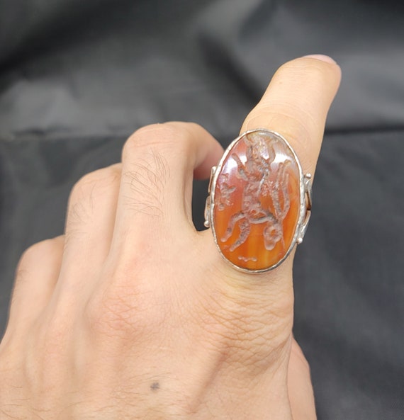 Ancient Old Deer Intaglio Unique Silver Ring With Anc… - Gem