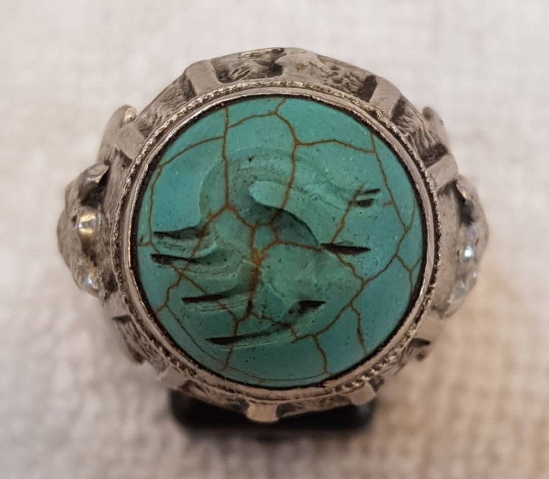Wonderful Deer Intaglio Turquoise Stone Vintage Old Silver Ring - Etsy