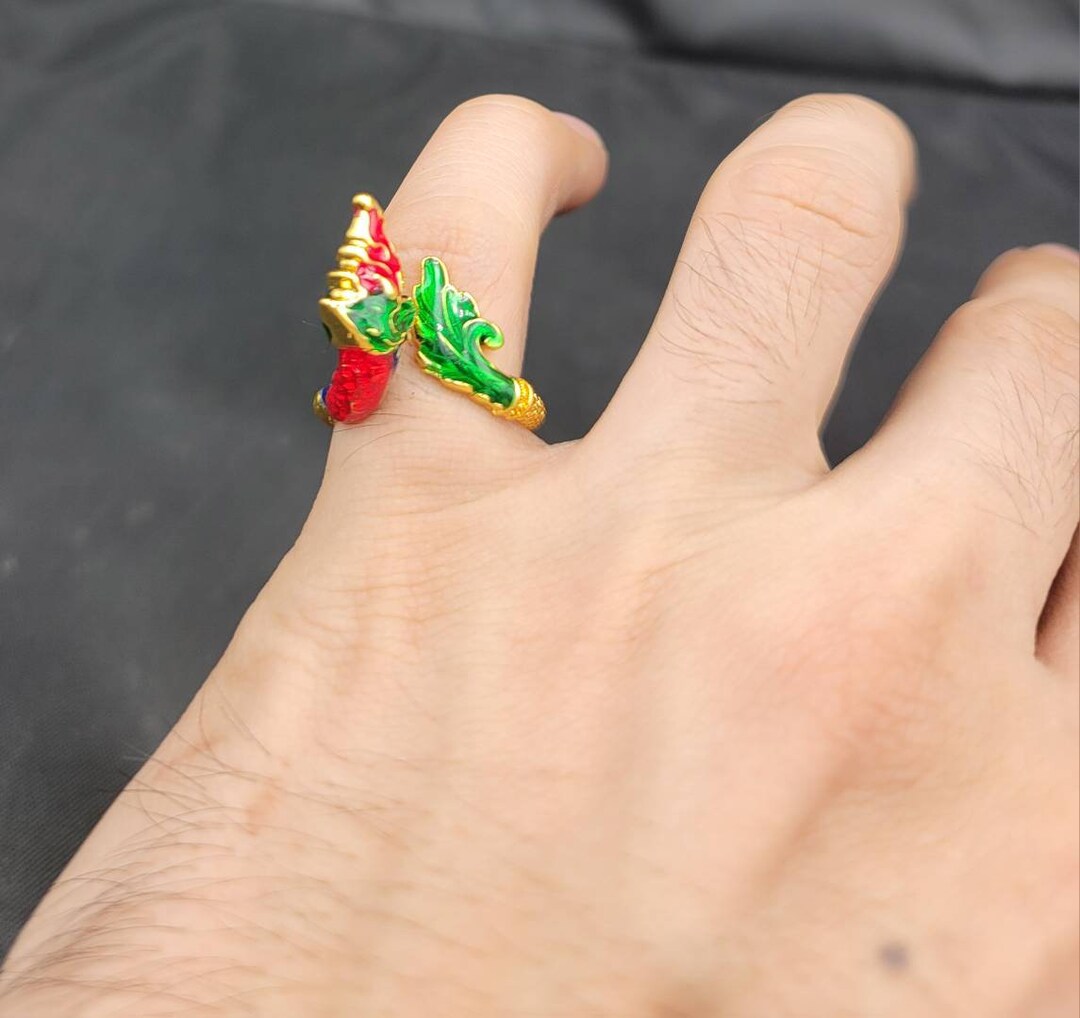 Vintage Thai Ring: 20k Gold Over Silver Enamel Art, Adjustable - Etsy