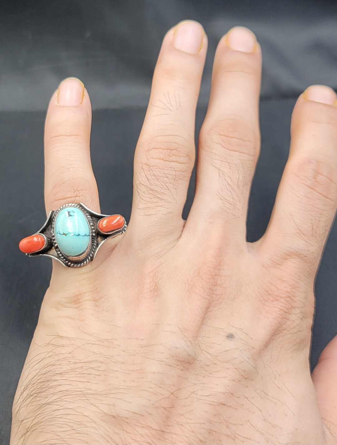 Authentic Ancient Coral and Turquoise Stone Handmade Sterling Silver ...