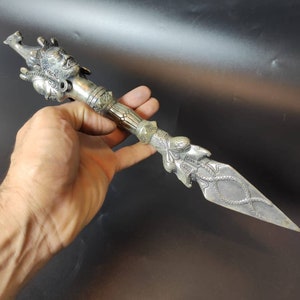 Beautiful Rare Tibetan Ritual Dagger phurba Silver Handcrafted 350 Years Mahakala 3 Face Art ...