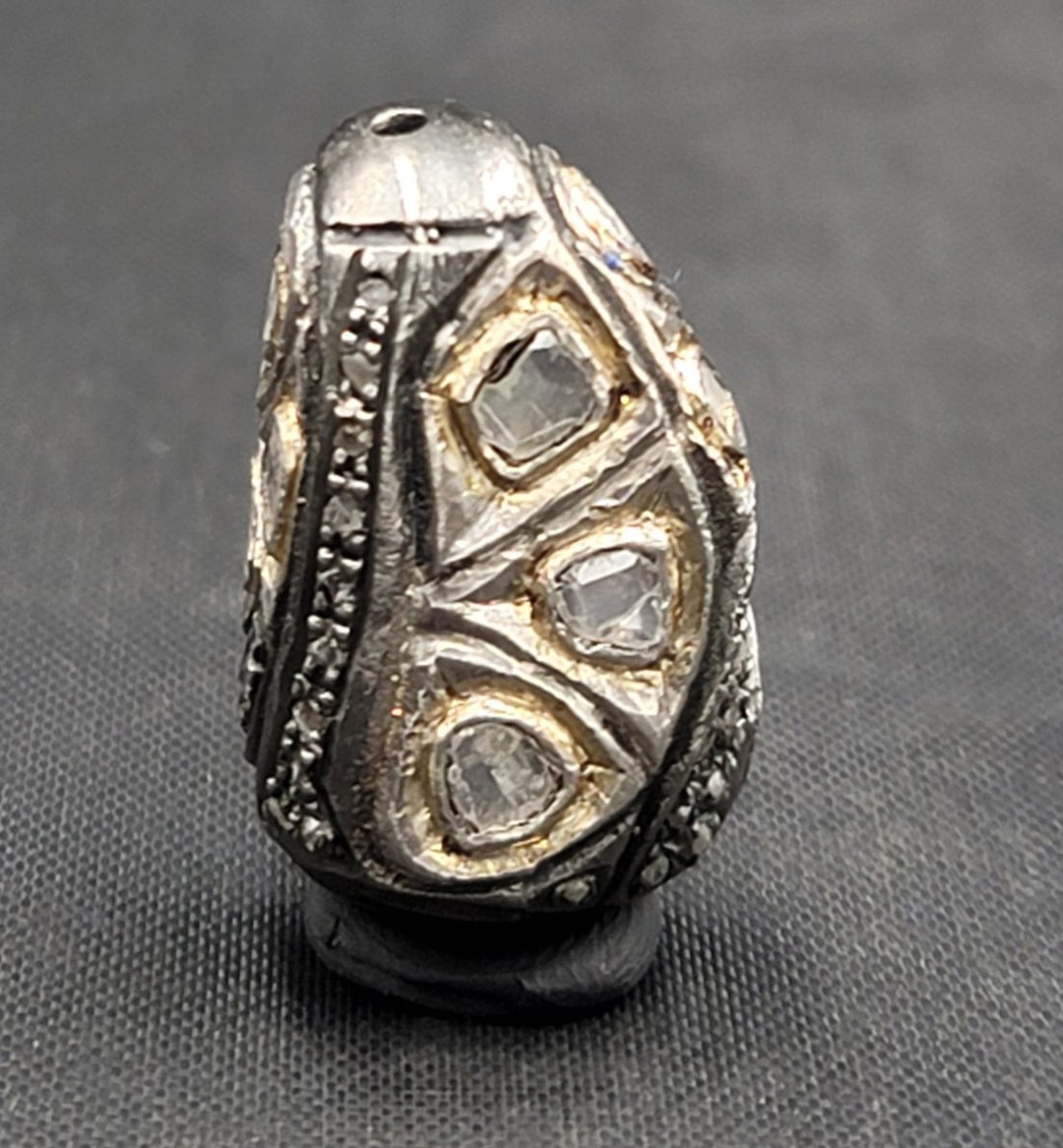 Antique Victorian Beautiful Soild Silver Bead With Natural Daimond ...