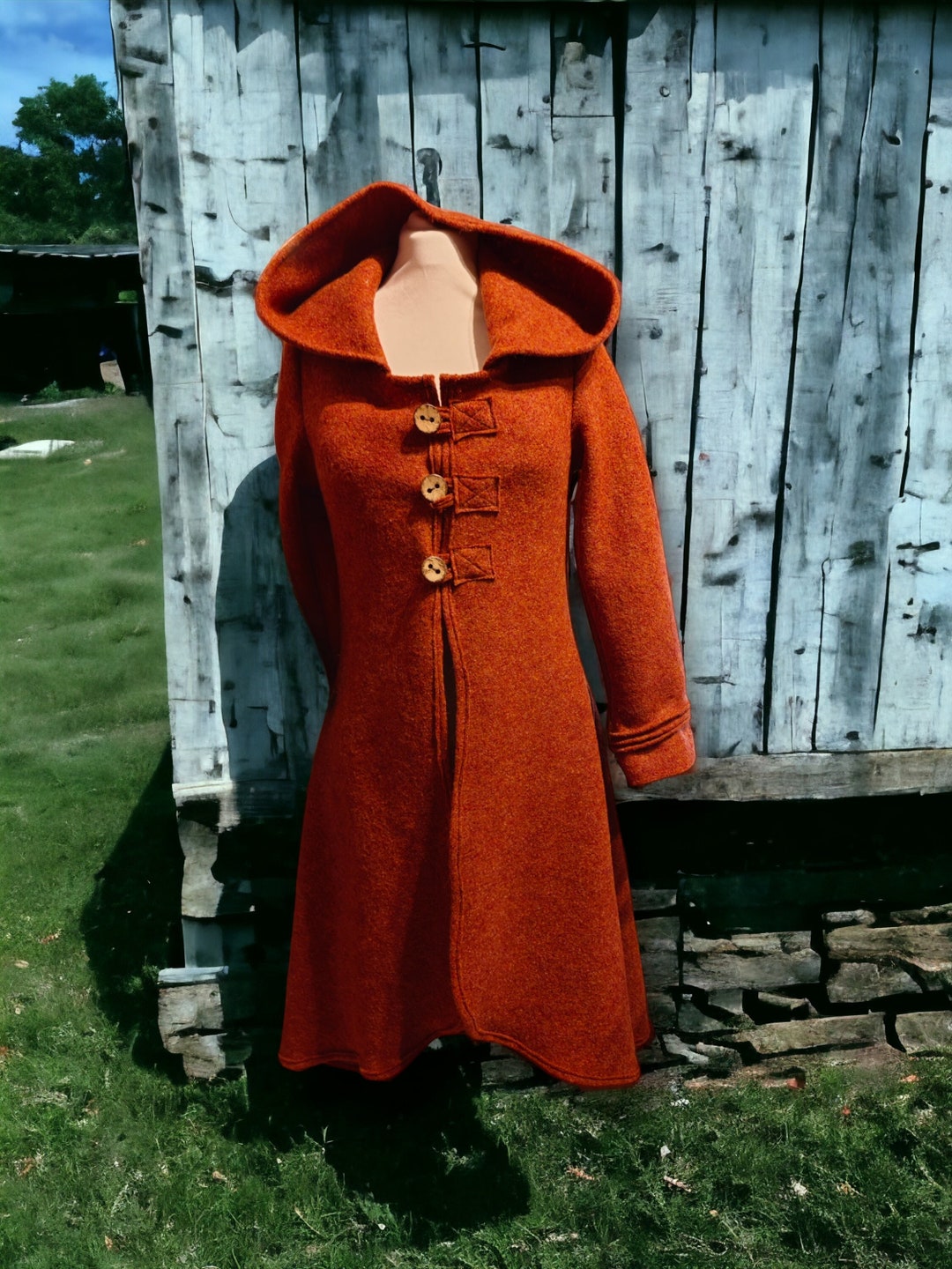 Wool Coat With Hood and Buttons, Walkloden. Short at the Front, Long at ...