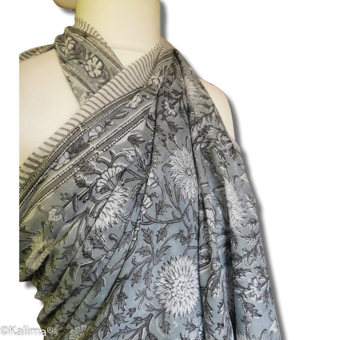 Maxi Cloth, Flowered, in Grey White, Hand Print. Textile Art Kalima - Etsy