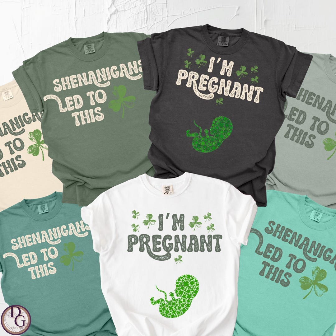 St Patricks Day Pregnancy Announcement Couples Comfort Colors Shirts ...