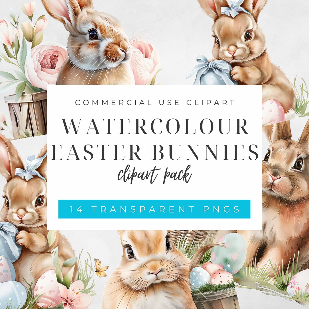 Watercolor Easter Bunnies Clipart, Png, Easter Sublimation, Easter ...