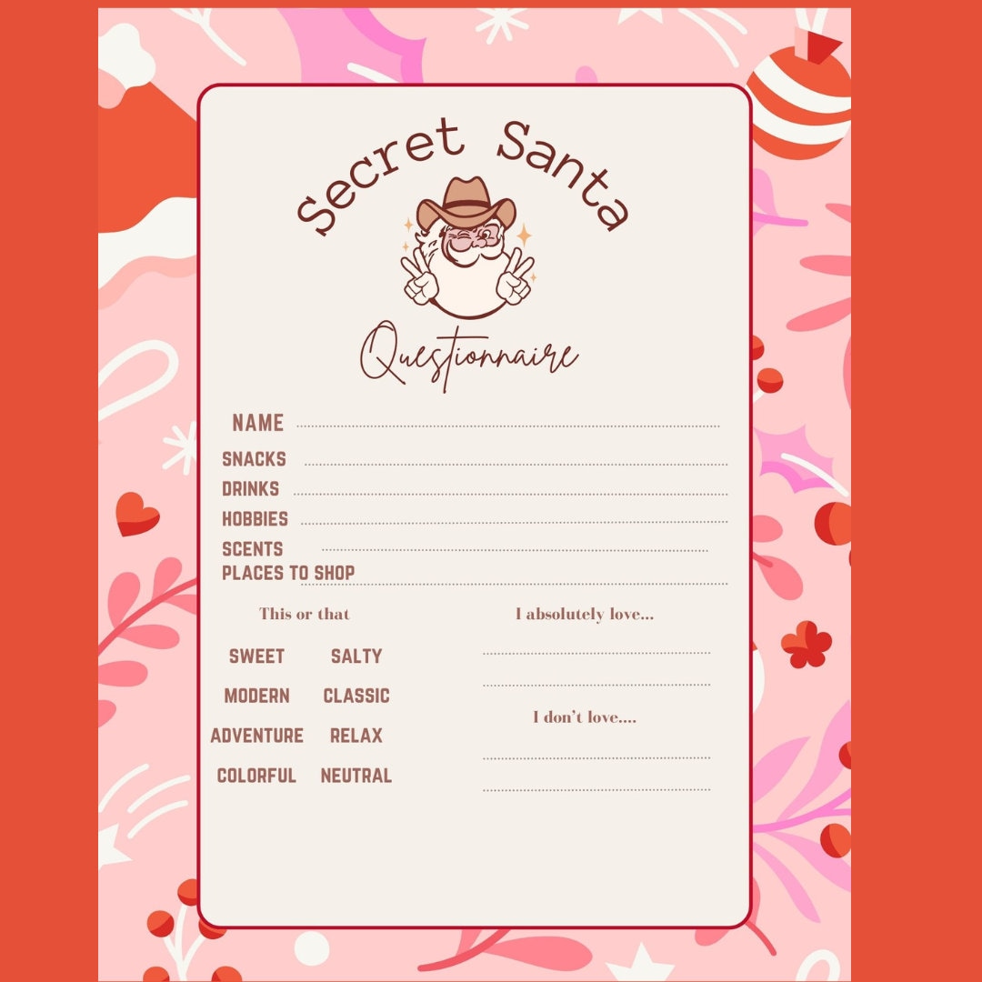 Christmas Secret Santa Questionnaire Template Gift Exchange Form ...