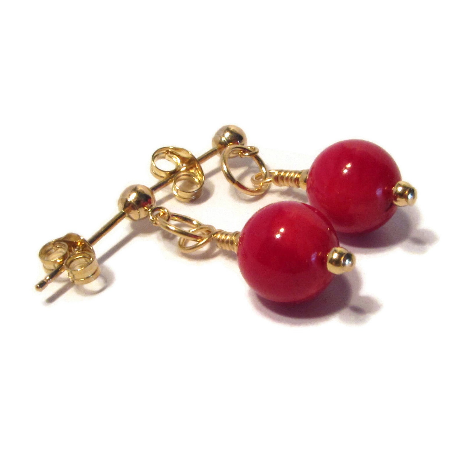 Red Coral 9ct Gold Earrings, Stud Earrings, Gemstone Earrings With 9ct ...