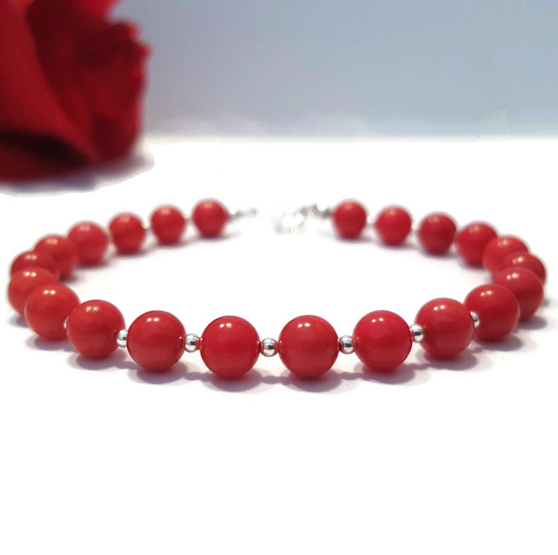 Red Coral Bracelet in Sterling Silver Natural Coral Beads - Etsy Israel