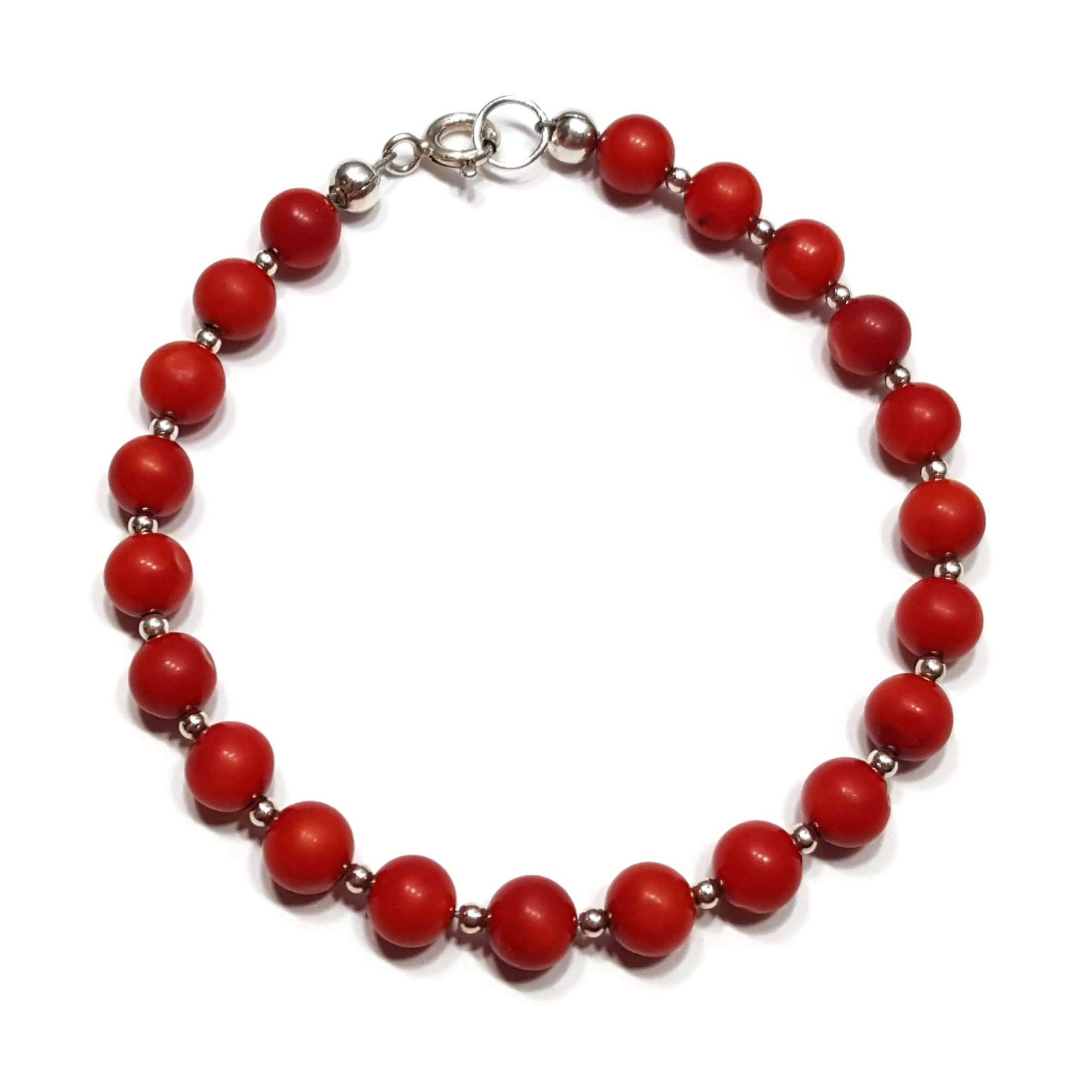 Red Coral Bracelet in Sterling Silver Natural Coral Beads - Etsy Israel