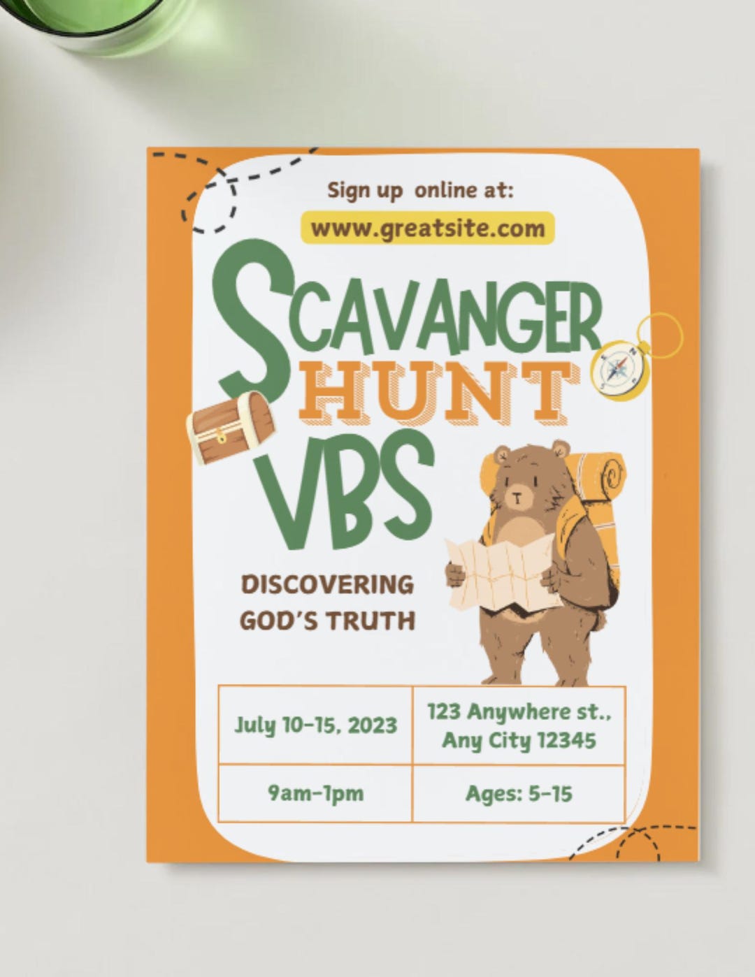 Scavenger Hunt VBS Flyer Template - Printable Vacation Bible School ...