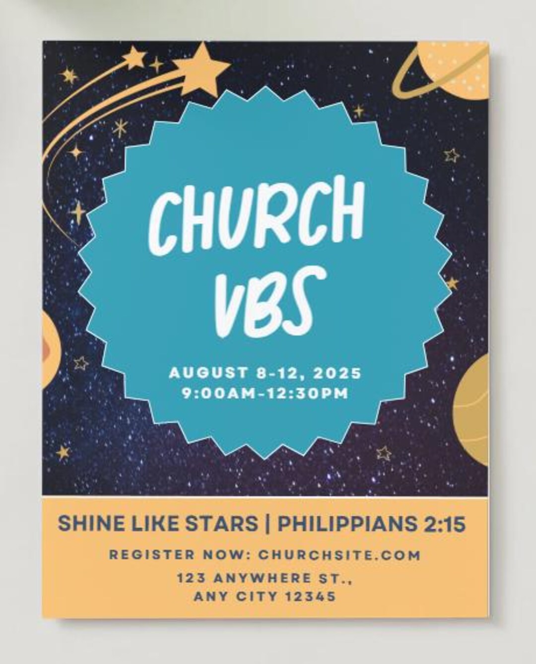 Editable VBS Flyer Template - Space Theme Vacation Bible School Poster ...