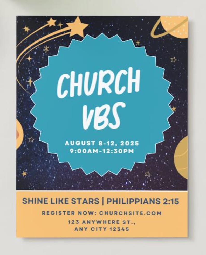 Editable VBS Flyer Template - Space Theme Vacation Bible School Poster ...