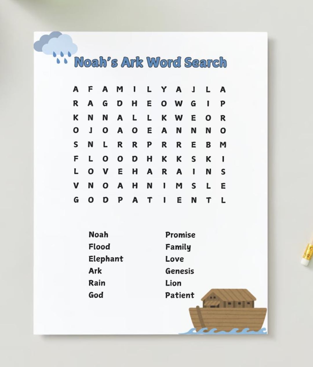 Noah's Ark Word Search Puzzle - Printable Word Search | Sunday School & VBS Fun - Etsy