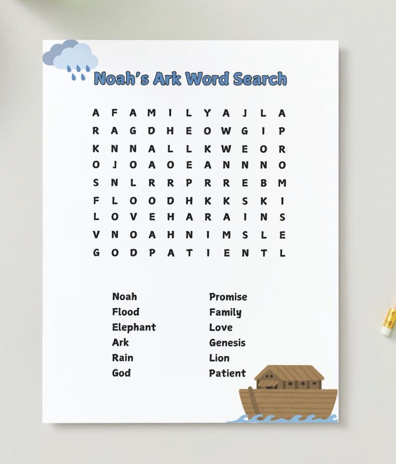 Noah's Ark Word Search Puzzle - Printable Word Search | Sunday School ...