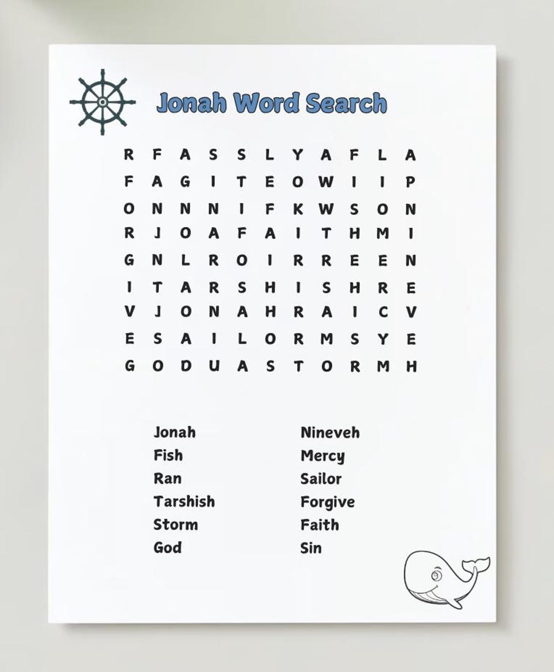Jonah and the Whale Word Search Printable - Bible Story Activity for ...