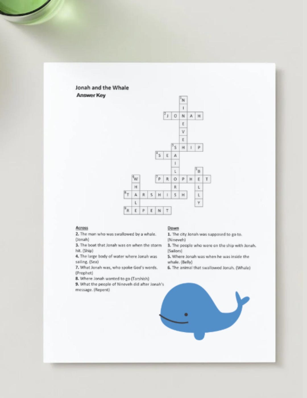 Jonah and the Whale Crossword Puzzle - Printable Bible Activity for ...