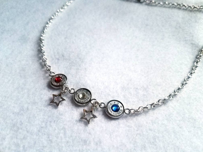 Patriotic 9mm bullet necklace with stars | Etsy