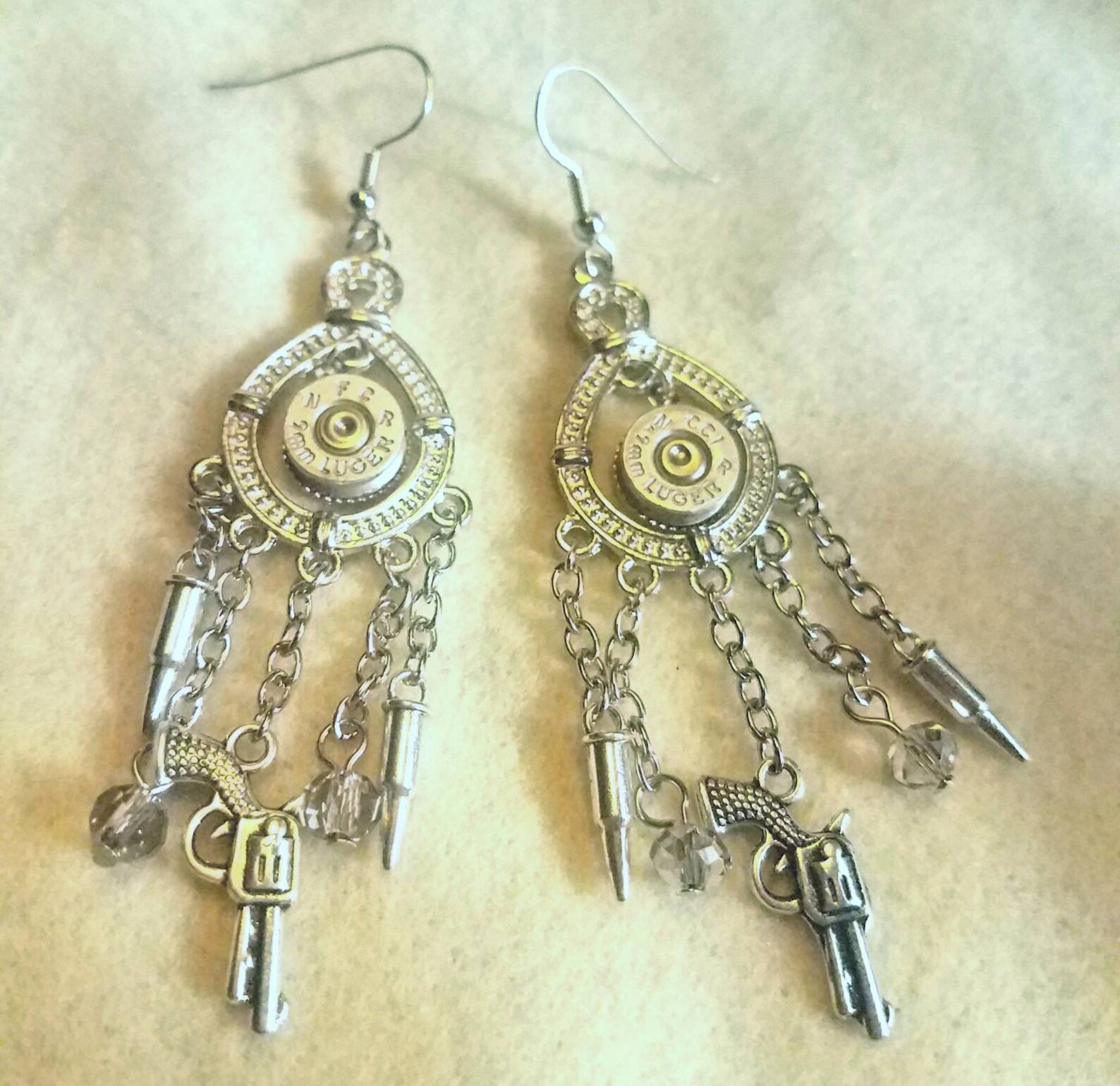 Bullet Chandelier Earrings W/ Pistol Gun Charm Bullet Charms - Etsy