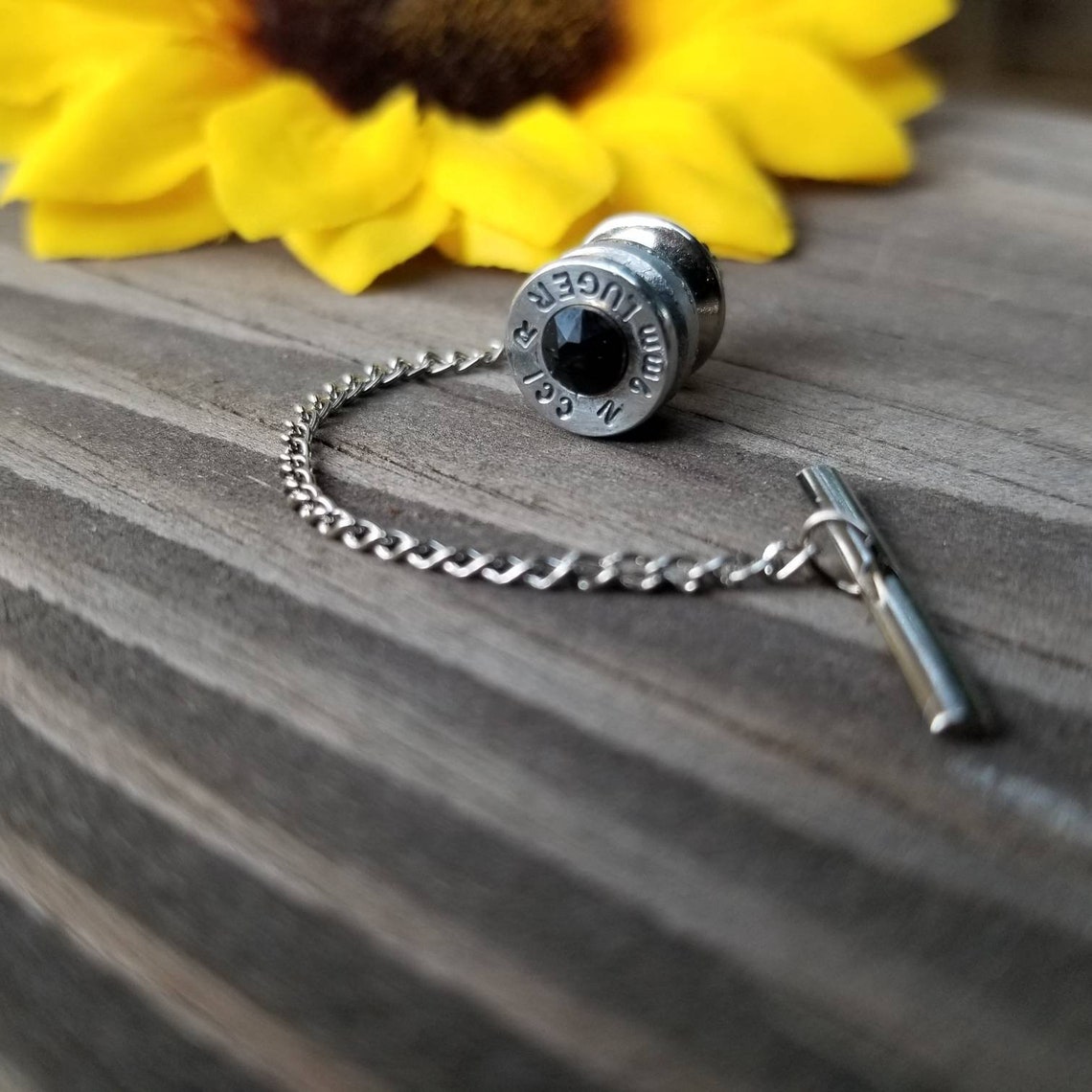 Bullet Tie Tack with chain 9mm gift for him | Etsy