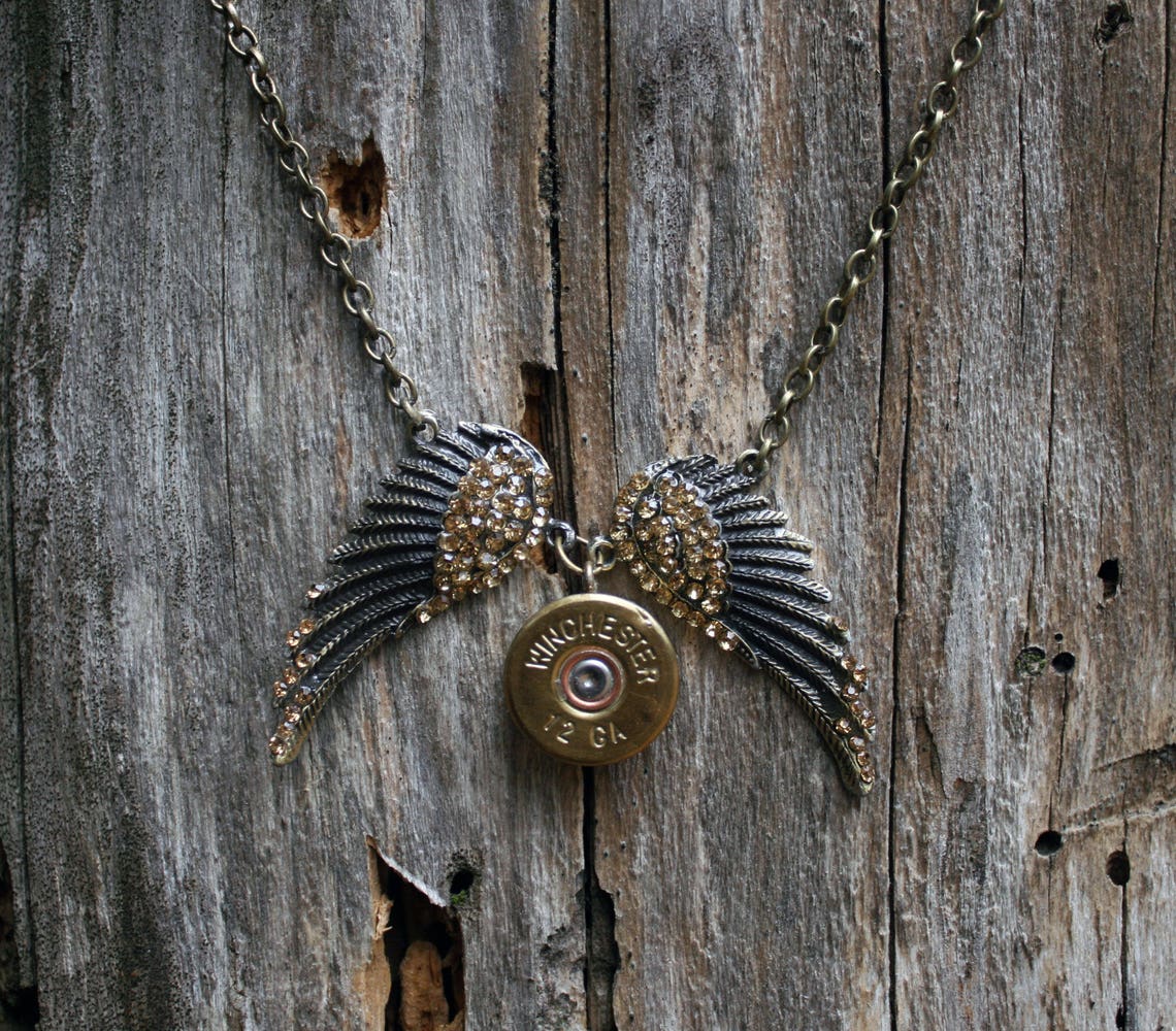 Shotgun Shell & Angel Wings Bullet Necklace Bullet Jewelry - Etsy