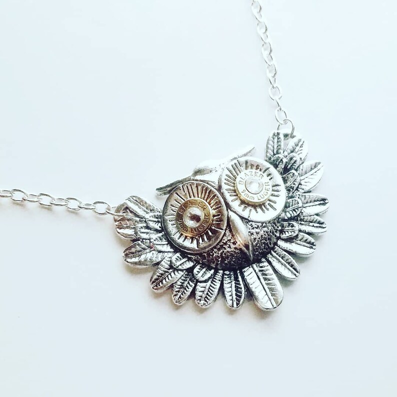 Steel Owl and 9mm Bullet Shell Pendant Necklace for her | Etsy