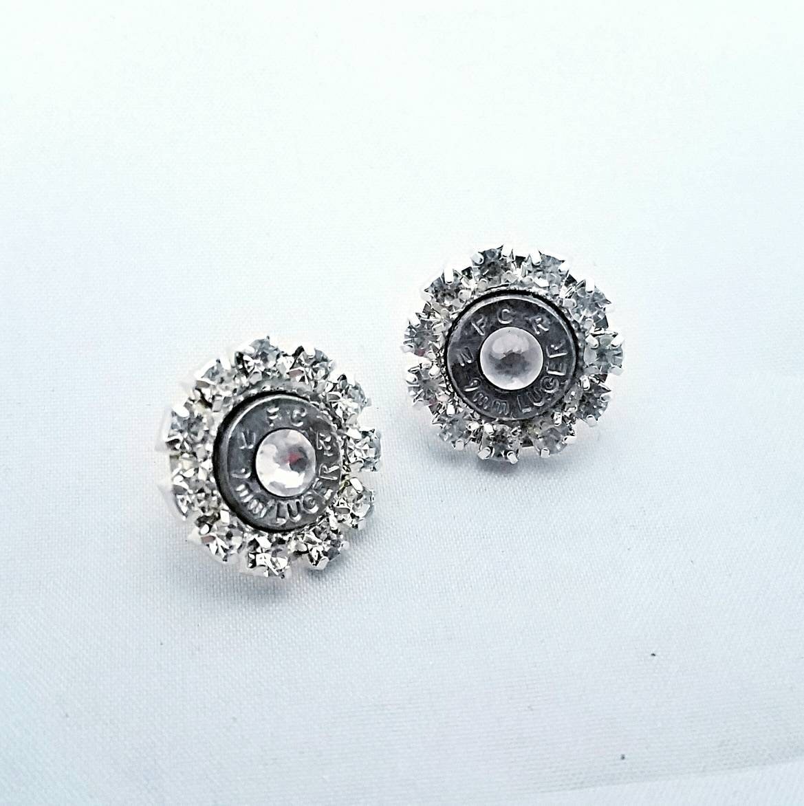 Bullet Stud Earrings With Rhinestones Bullet Jewelry Ammo | Etsy