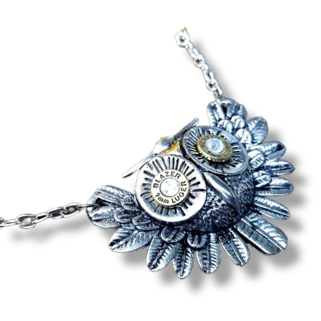 Steel Owl and 9mm Bullet Shell Pendant Necklace for Her - Etsy