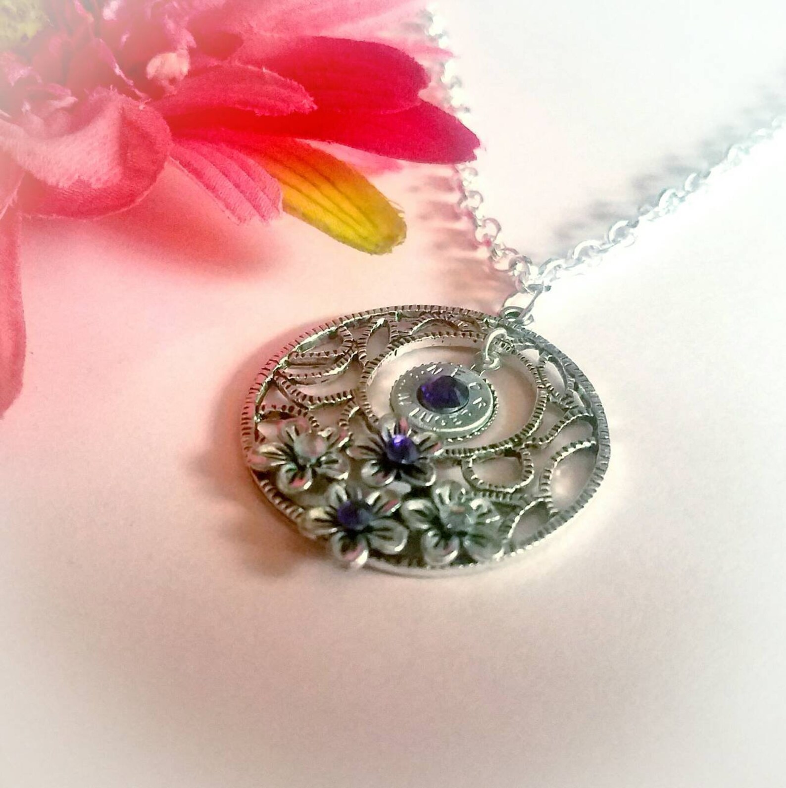Bullet Necklace Floral Steel Bullet Charm on a Floral - Etsy